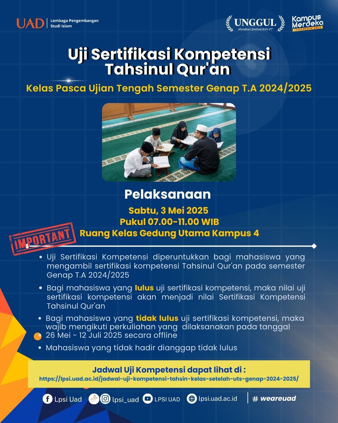 Uji Sertifikasi Kompetensi Tahsinul Qur’an – Kelas Pasca UTS Genap 2024 ...